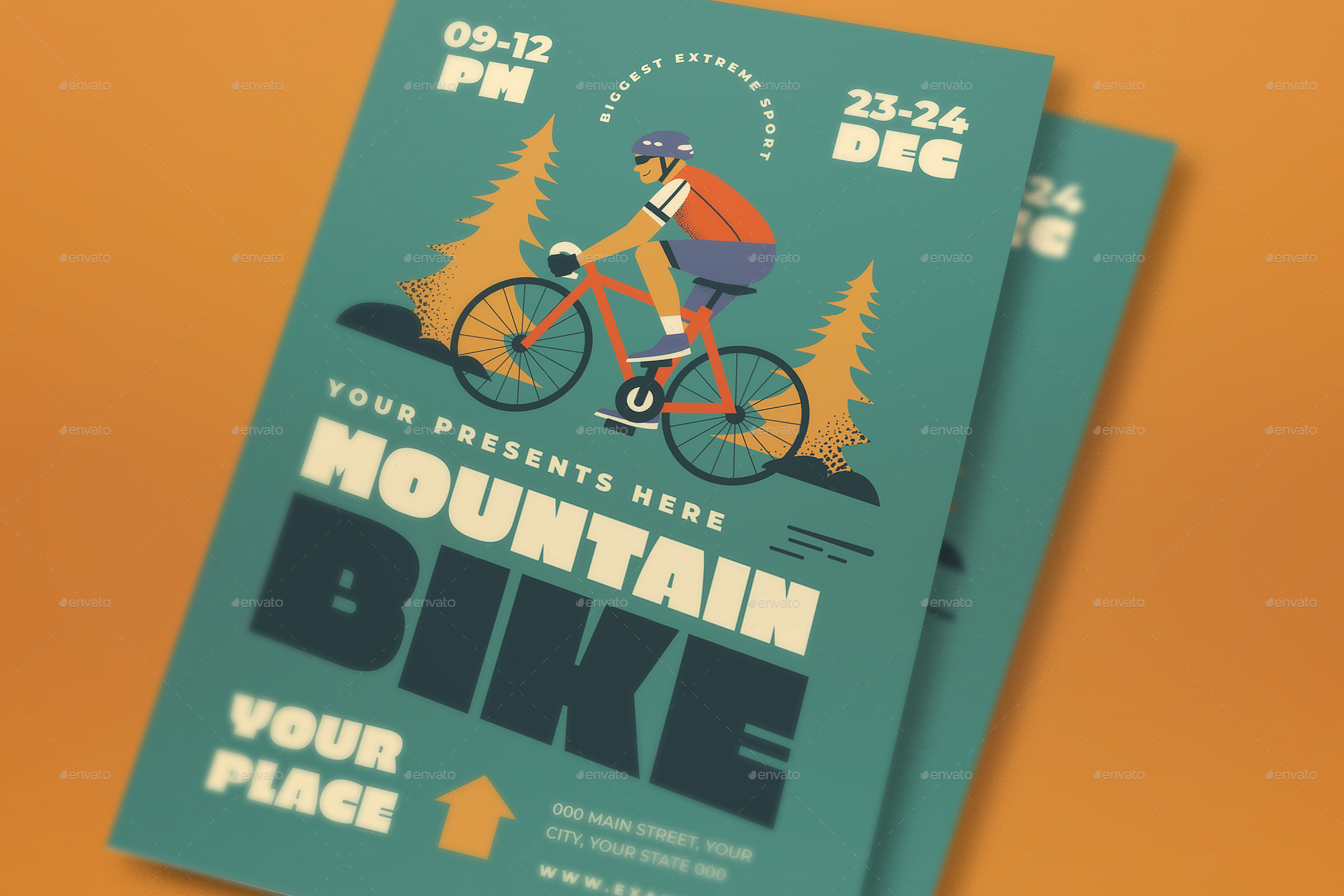 Green Flat Design Mountain Bike Flyer Set, Print Templates | GraphicRiver