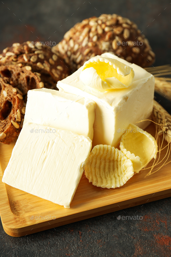 Concept of breakfast, eat food with butter, close up Stock Photo by ...