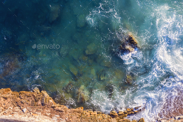 top view of sea waves hitting on the rocky coast Stock Photo by Raul ...
