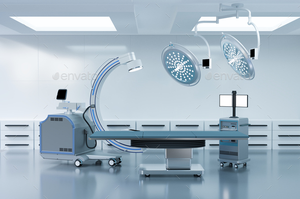clean operating room with C arm and medical equipment Stock Photo by ...