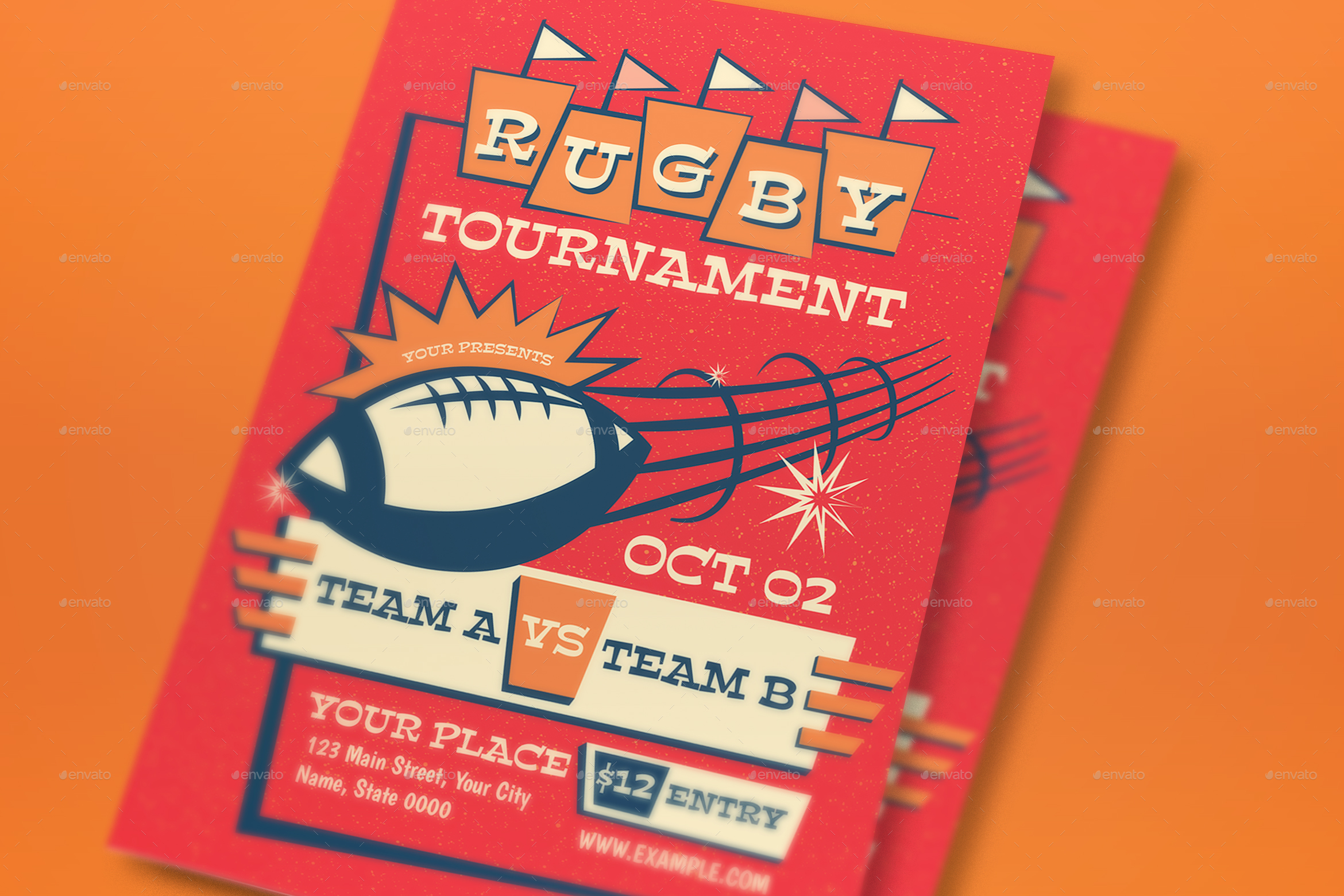 Red Mid Century Rugby Tournament Flyer Set, Print Templates | GraphicRiver