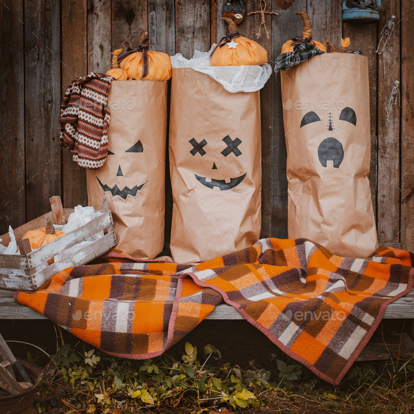 Photozone Halloween with festive handmade paraphernalia Stock Photo by ...