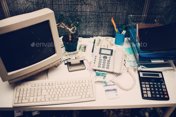 Old computer and calculator in office. Stock Photo by atercorv | PhotoDune