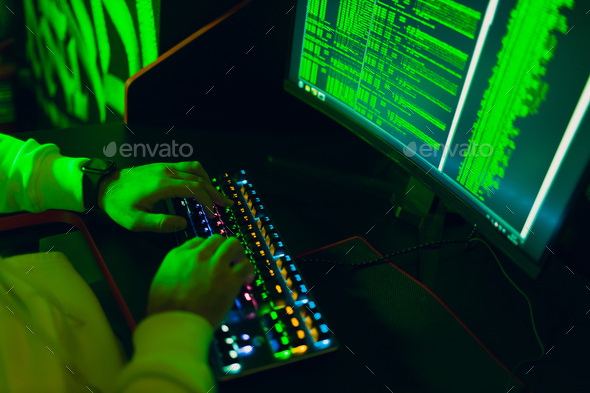 Hacker Using Computer Malware Software And Hacking Binary Code Digital