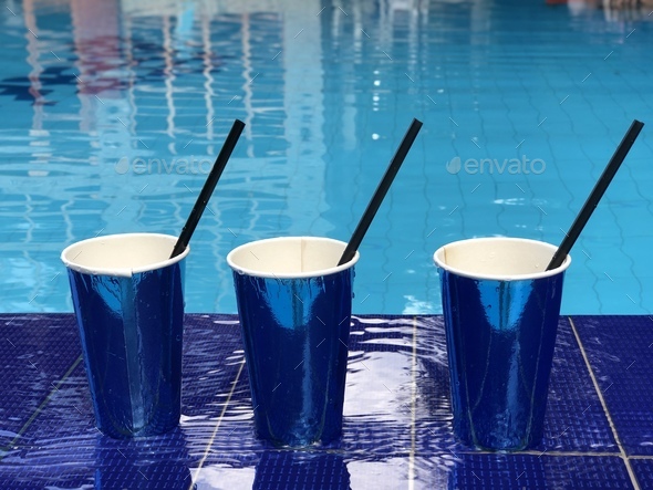 Beach background with cocktails cups near swimming pool,Albania Stock ...