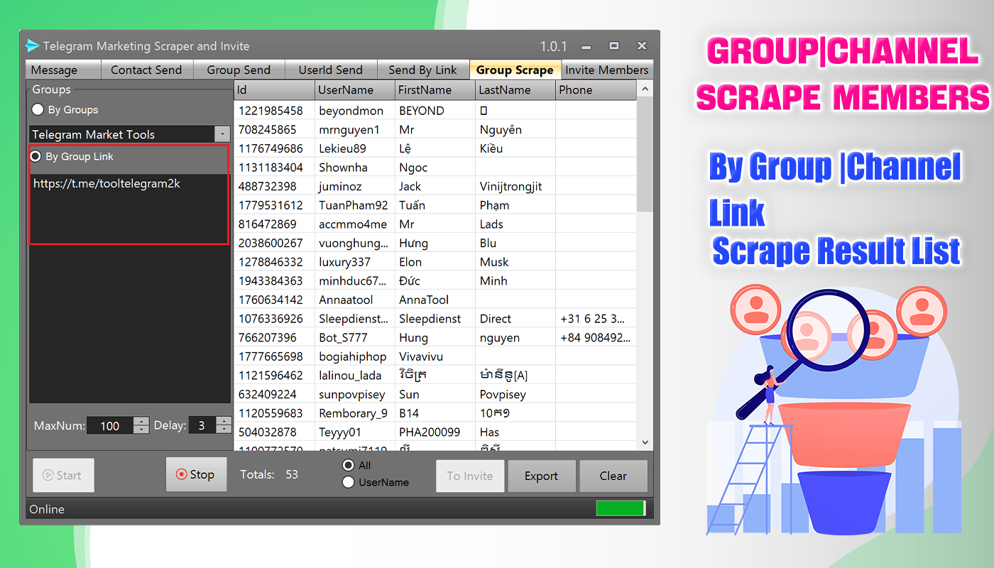 Telegram Marketing Scraper and Invite Bulk Sender by GalaxyXStudio