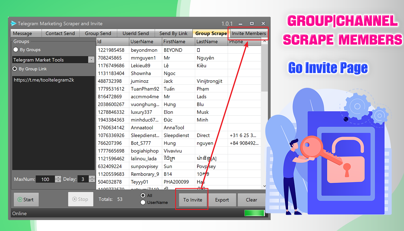 Telegram Marketing Scraper and Invite Bulk Sender by GalaxyXStudio