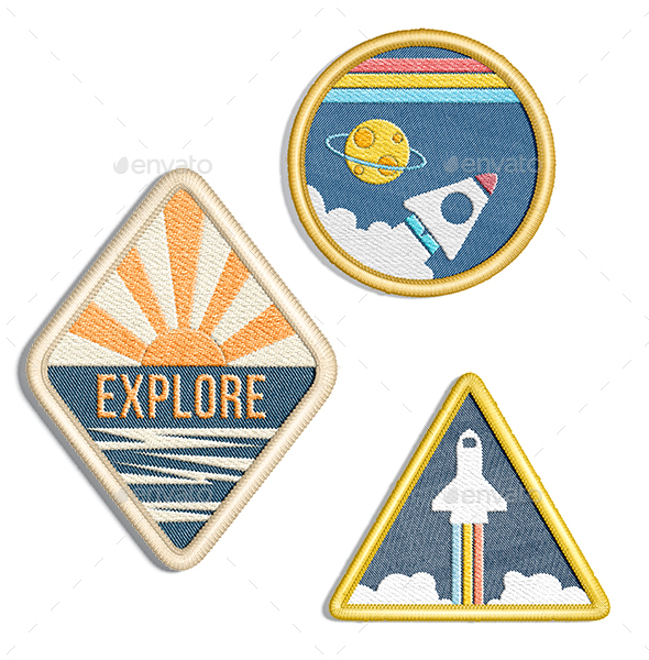 Embroidery Effect Patch Mockups Set, Graphics | GraphicRiver
