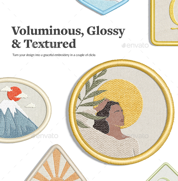Embroidery Effect Patch Mockups Set, Graphics | GraphicRiver