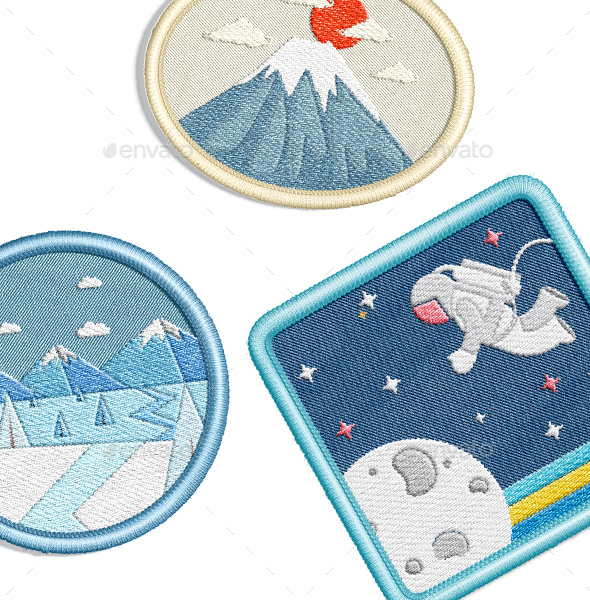 Embroidery Effect Patch Mockups Set, Graphics | GraphicRiver