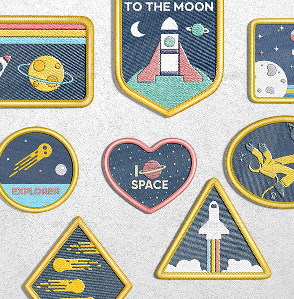 Embroidery Effect Patch Mockups Set, Graphics | GraphicRiver