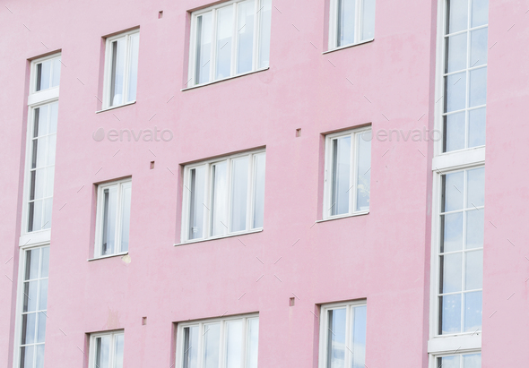 Pink apartment house wall with windows Stock Photo by lindaze | PhotoDune