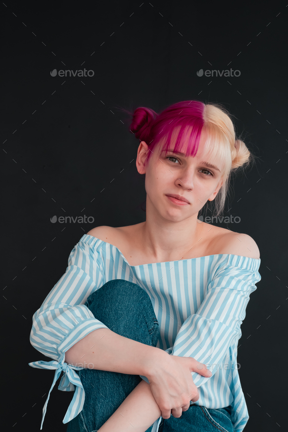 gen z or young woman with pink hair Stock Photo by natanavo | PhotoDune