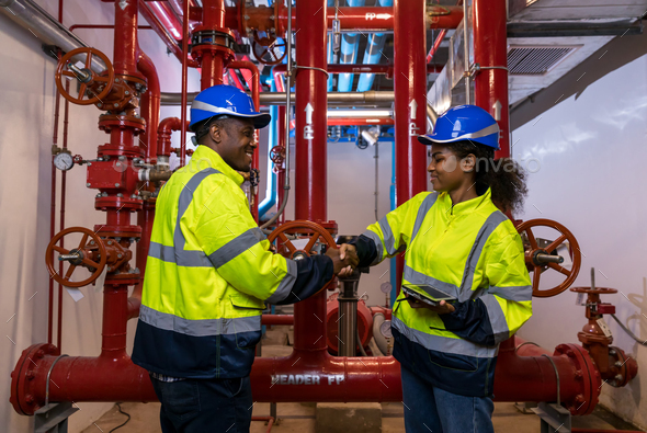 Engineer or technician work checking Fire suppression system and fire ...