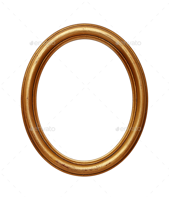 Vintage golden oval round picture frame Stock Photo by BreakingTheWalls