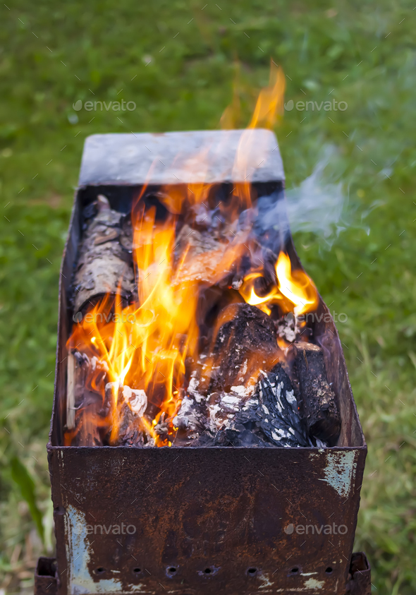 Flame of fire burning in the brazier Stock Photo by starlight_starlight