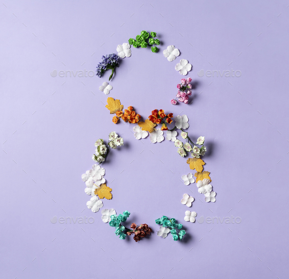 a number eight made of flowers as a symbol of the 8th of march, the ...