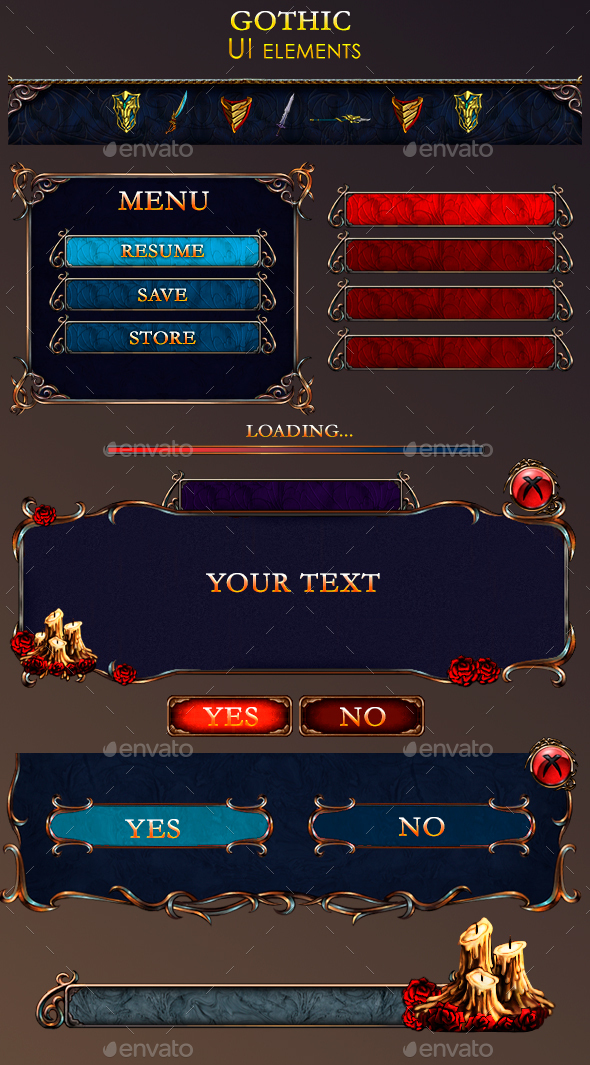 Gothic GUI set, Game Assets | GraphicRiver