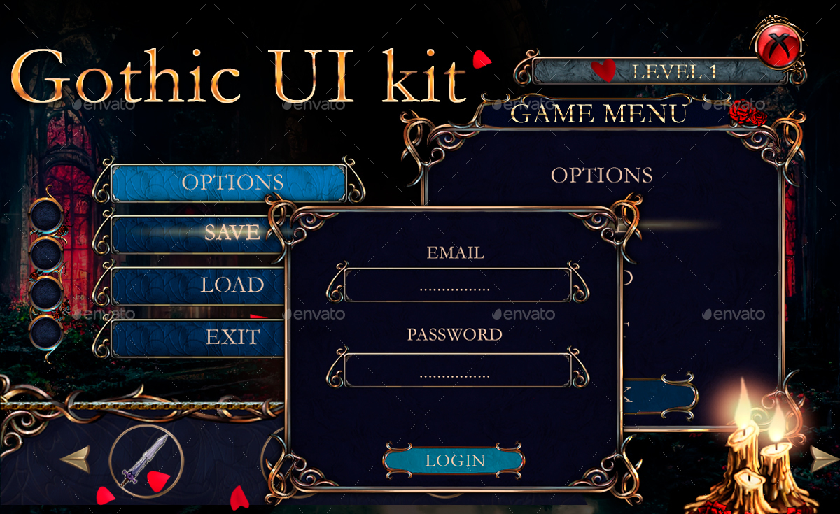 Gothic GUI set, Game Assets | GraphicRiver