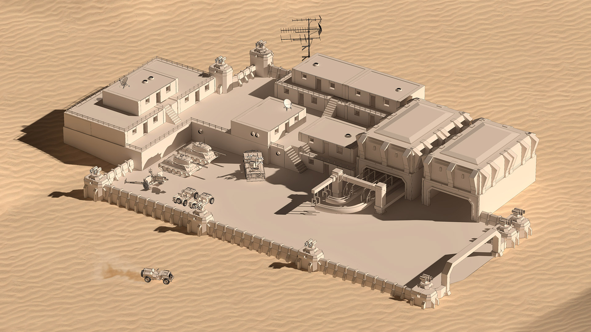 3D army base / military base concept low poly for games by lancerdoom1