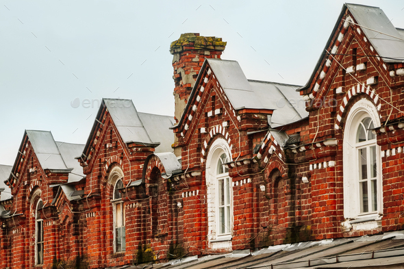 Roof of beautiful old red brick building Stock Photo by Statuska ...