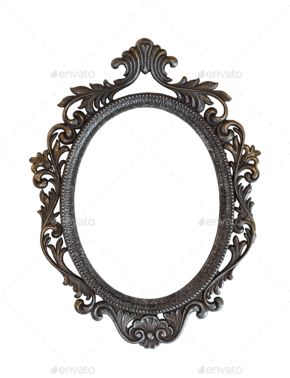 Metal oval antique picture frame isolated cutout Stock Photo by JulieAlexK