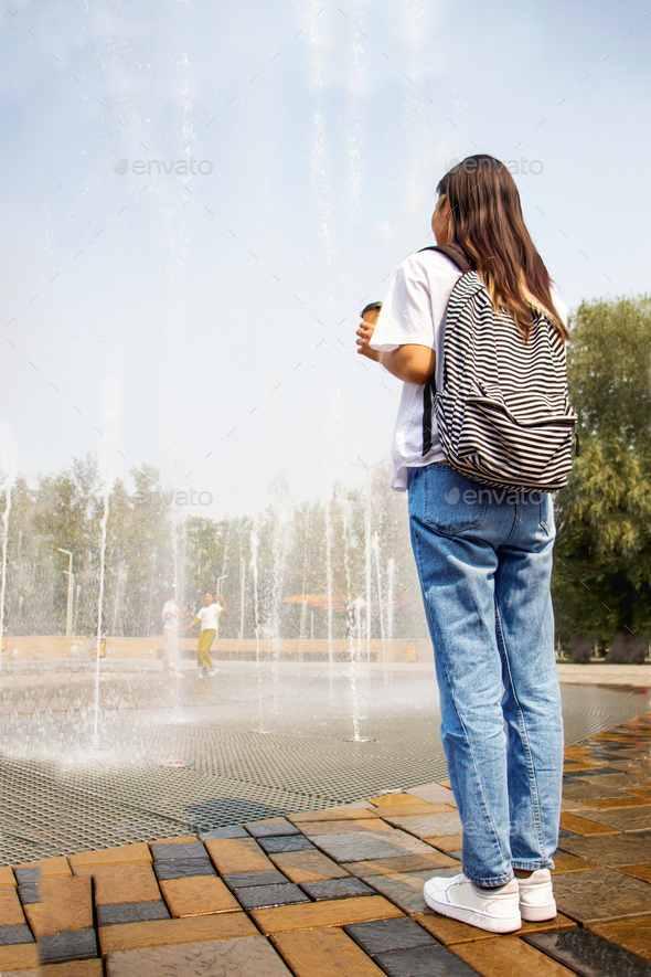 pedestrian fountain,walk in the summer park near the fountain Stock ...