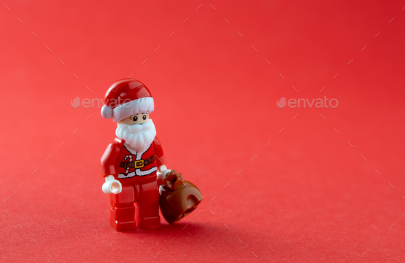New Year toy. Winter Santa Claus. Lego constructor from mini bricks and ...