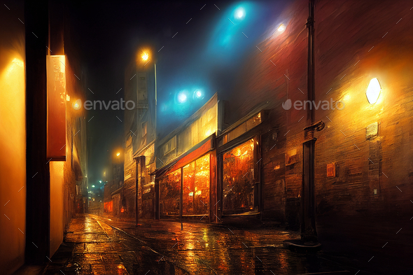 Alley in the big city on a rainy night Stock Photo by Studio_OMG ...