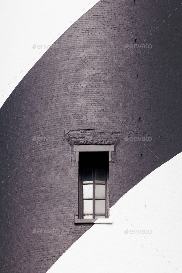 Black white painted brick wall lighthouse window Stock Photo by pilens