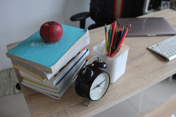 Teacher equipment at the classroom table Stock Photo by Queenmoonlit3