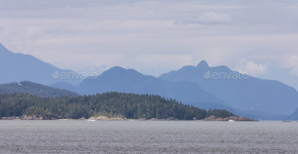 Howe Sound, Islands and Canadian Mountain Landscape Background. Stock ...
