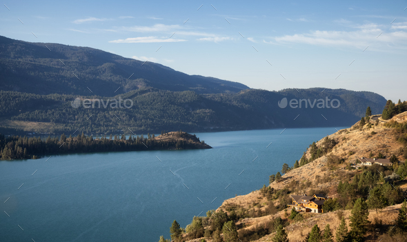 Scenic View of Kalamalka Lake during sunny summer sunrise. Stock Photo ...