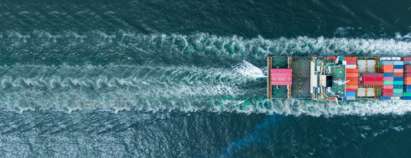 stern of Cargo container Ship in the ocean sea concept logistic ...