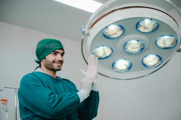 surgical doctor wearing protected medical operation uniform suit ...