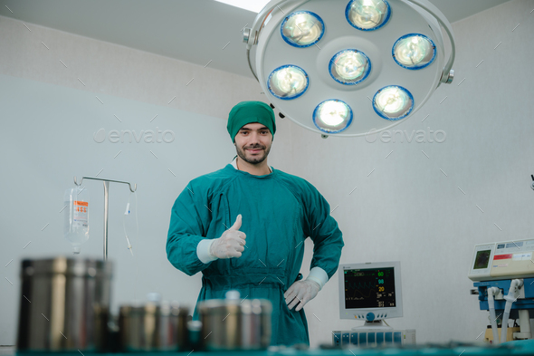 surgical doctor wearing protected medical operation uniform suit ...