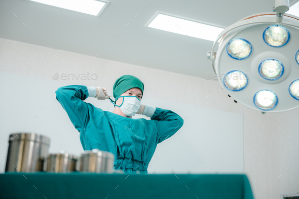 surgical doctor wearing protected medical operation uniform suit ...