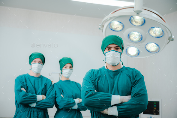 surgical doctor wearing protected medical operation uniform suit ...