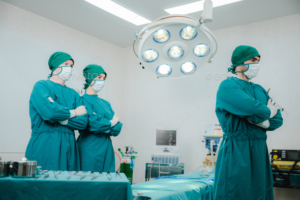 surgical doctor wearing protected medical operation uniform suit ...