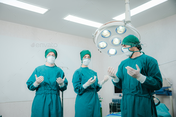 surgical doctor wearing protected medical operation uniform suit ...