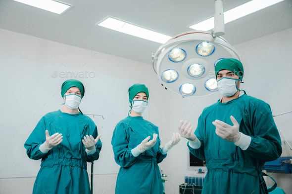 surgical doctor wearing protected medical operation uniform suit ...