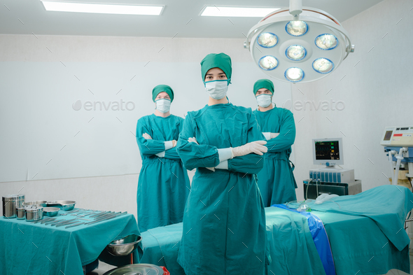 surgical doctor wearing protected medical operation uniform suit ...