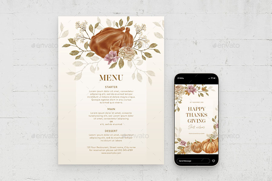 Thanksgiving Menu Card Flyer Template, Print Templates | GraphicRiver