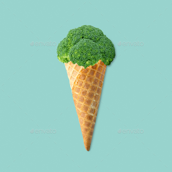 Healthy eating concept with broccoli ice cream cone photo manipulation ...