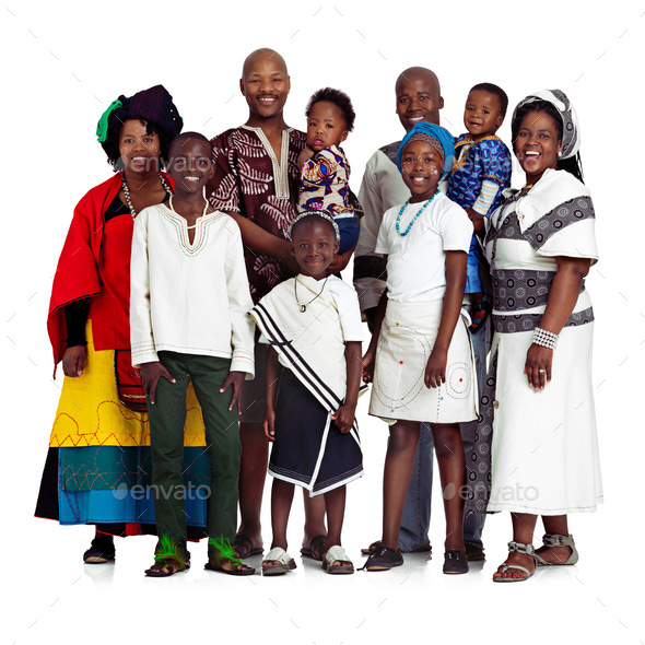 Were a happy family. Studio shot of a traditional african family ...