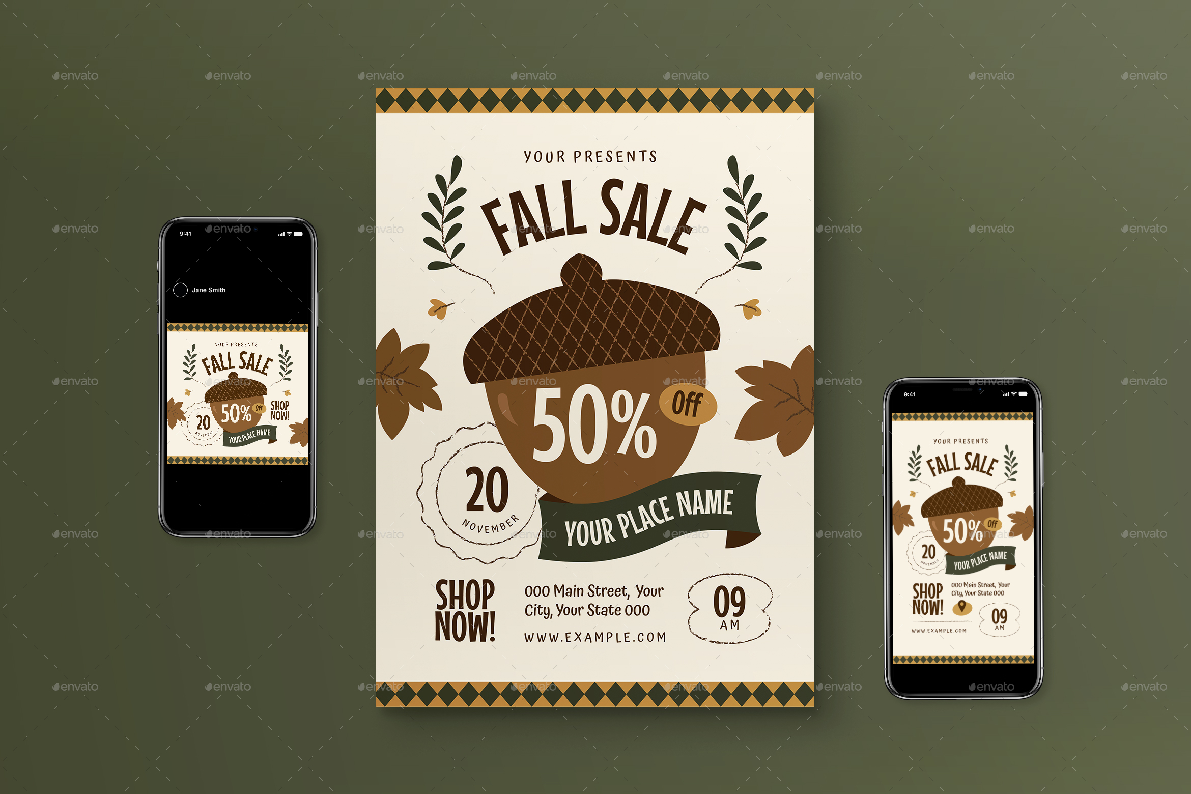 Brown Flat Design Fall Sale Flyer Set, Print Templates | GraphicRiver