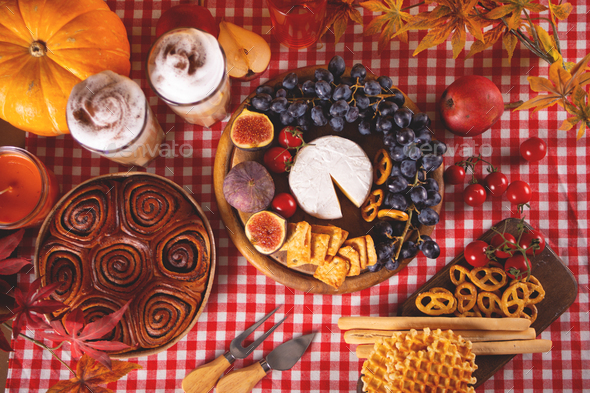 Autumn outdoor picnic set or dinner for celebration Thanksgiving Day ...