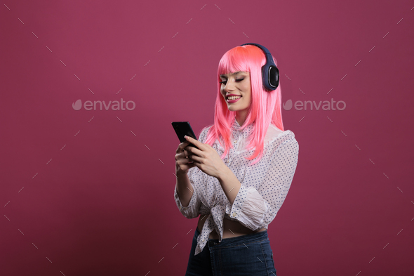 Pretty beautiful woman texting messages on smartphone Stock Photo by DC ...