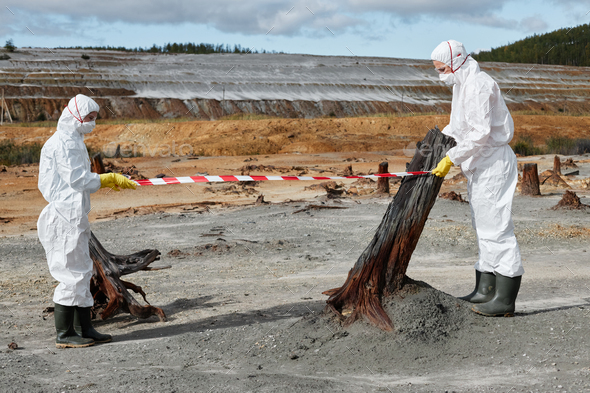 Environmental workers using warning tape Stock Photo by Media_photos