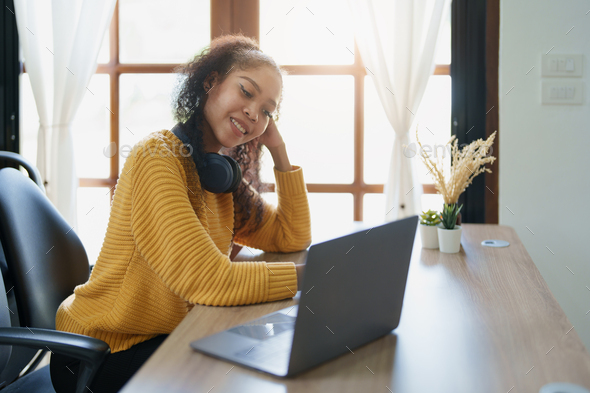 Portrait of African Americans using computers. relax concepts Stock ...